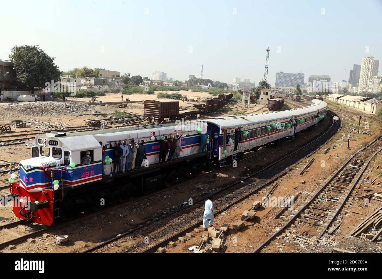 Karachi Circular Railway (KCR) Train on its way after inauguration ceremony in Karachi on ...