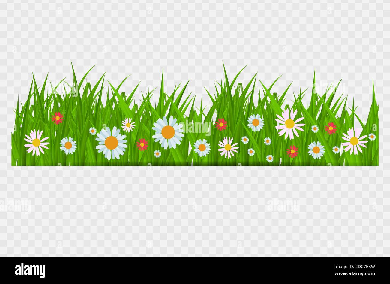 Grass and flowers border, greeting card decoration element for Easter ...