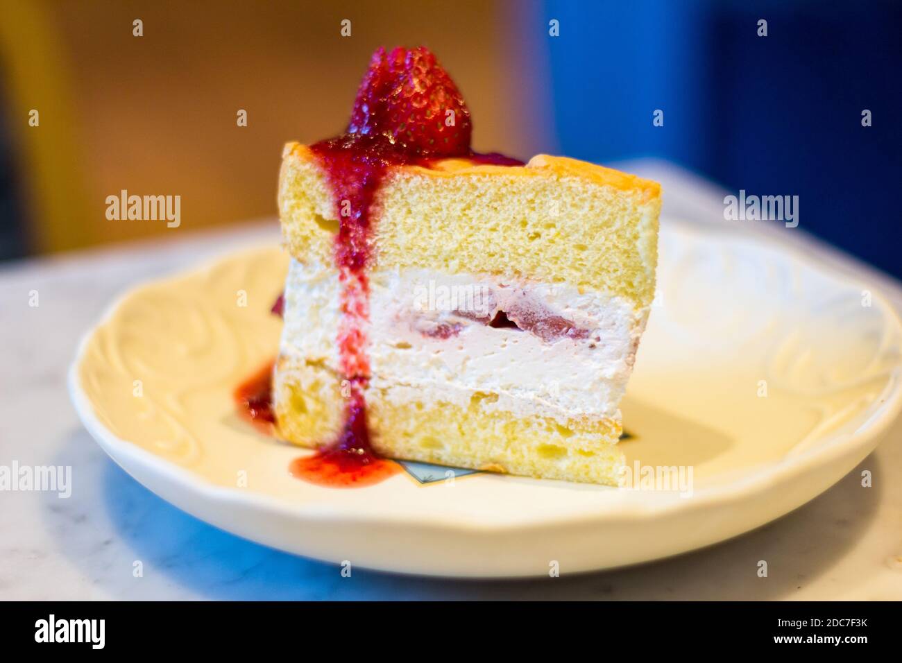 Strawberry shortcake slice at a cafe in Bangkok, Thailand Stock Photo ...