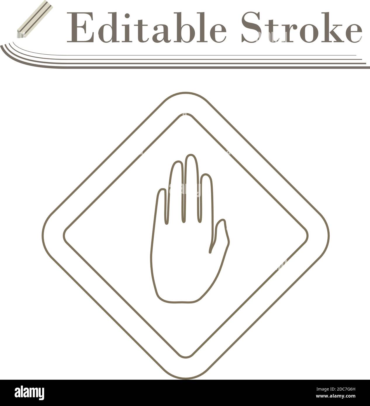 Icon Of Warning Hand. Editable Stroke Simple Design. Vector ...