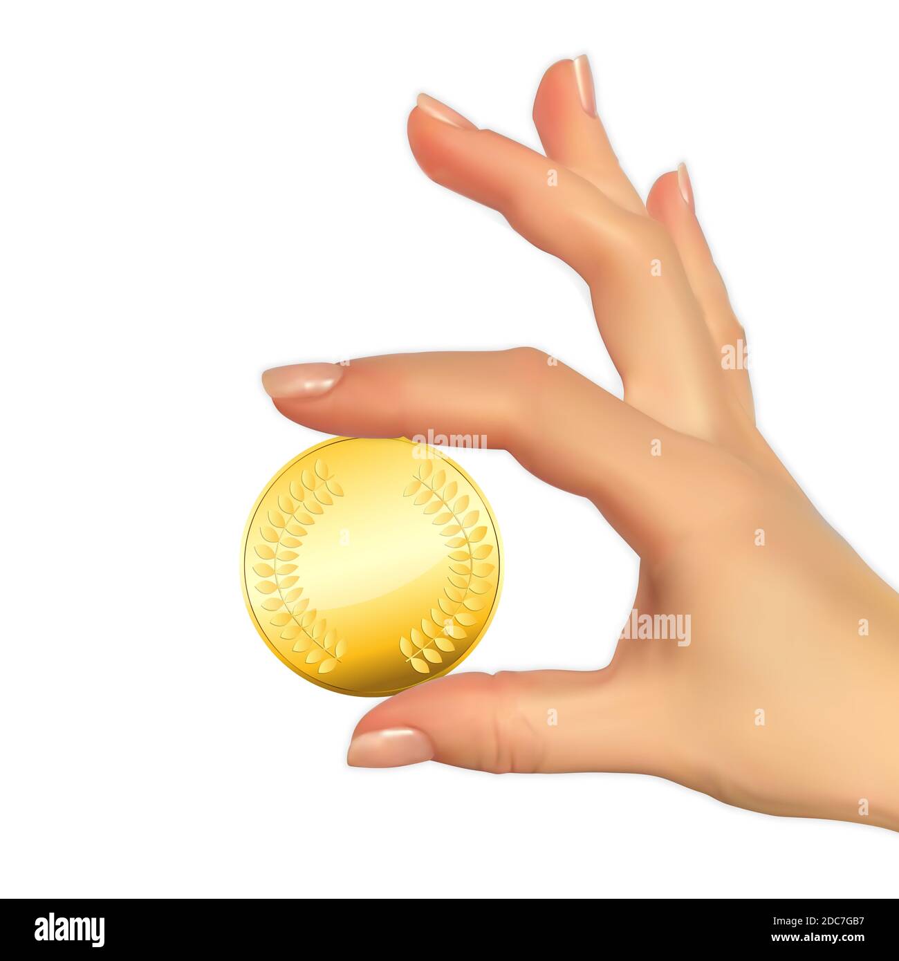 Realistic 3D Silhouette of hand with gold coin. Illustration Stock ...