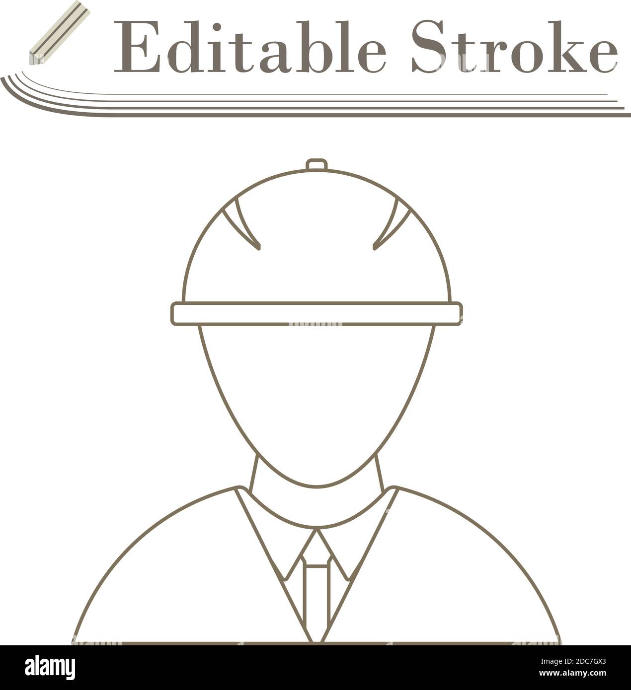 Icon Of Construction Worker Head In Helmet. Editable Stroke Simple ...