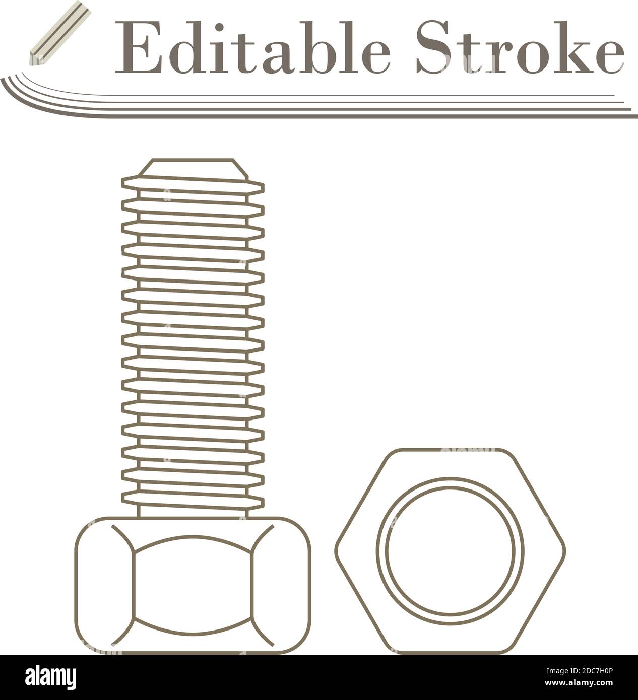 Icon Of Bolt And Nut. Editable Stroke Simple Design. Vector ...