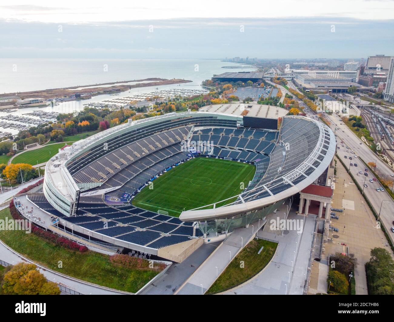 Aerial Views of Chicago Skyline + Fall Colors Stock Photo - Alamy