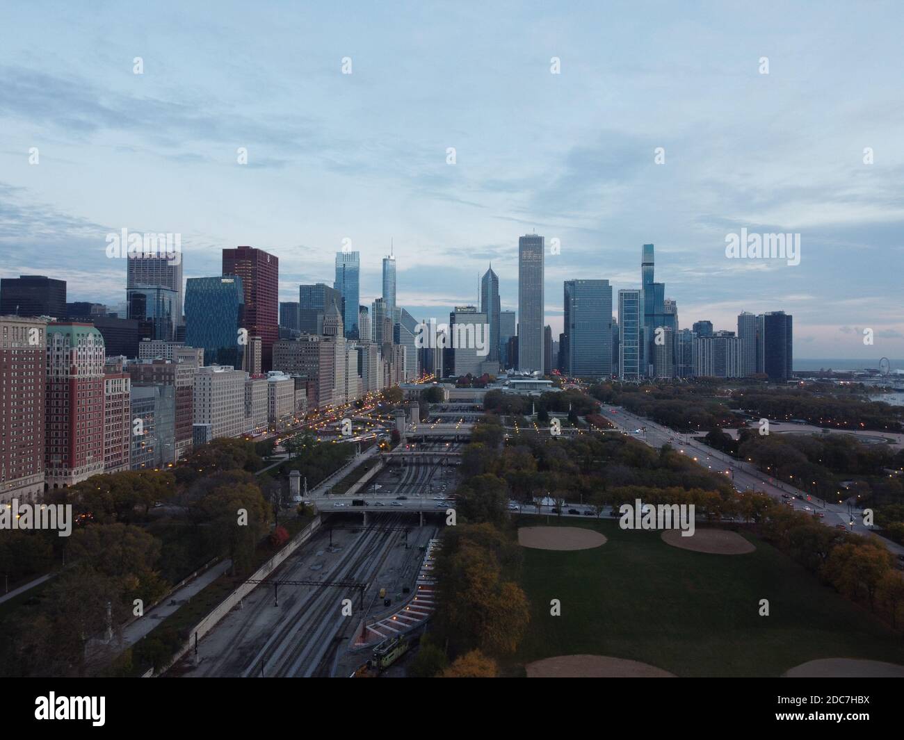 Aerial Views of Chicago Skyline + Fall Colors Stock Photo - Alamy