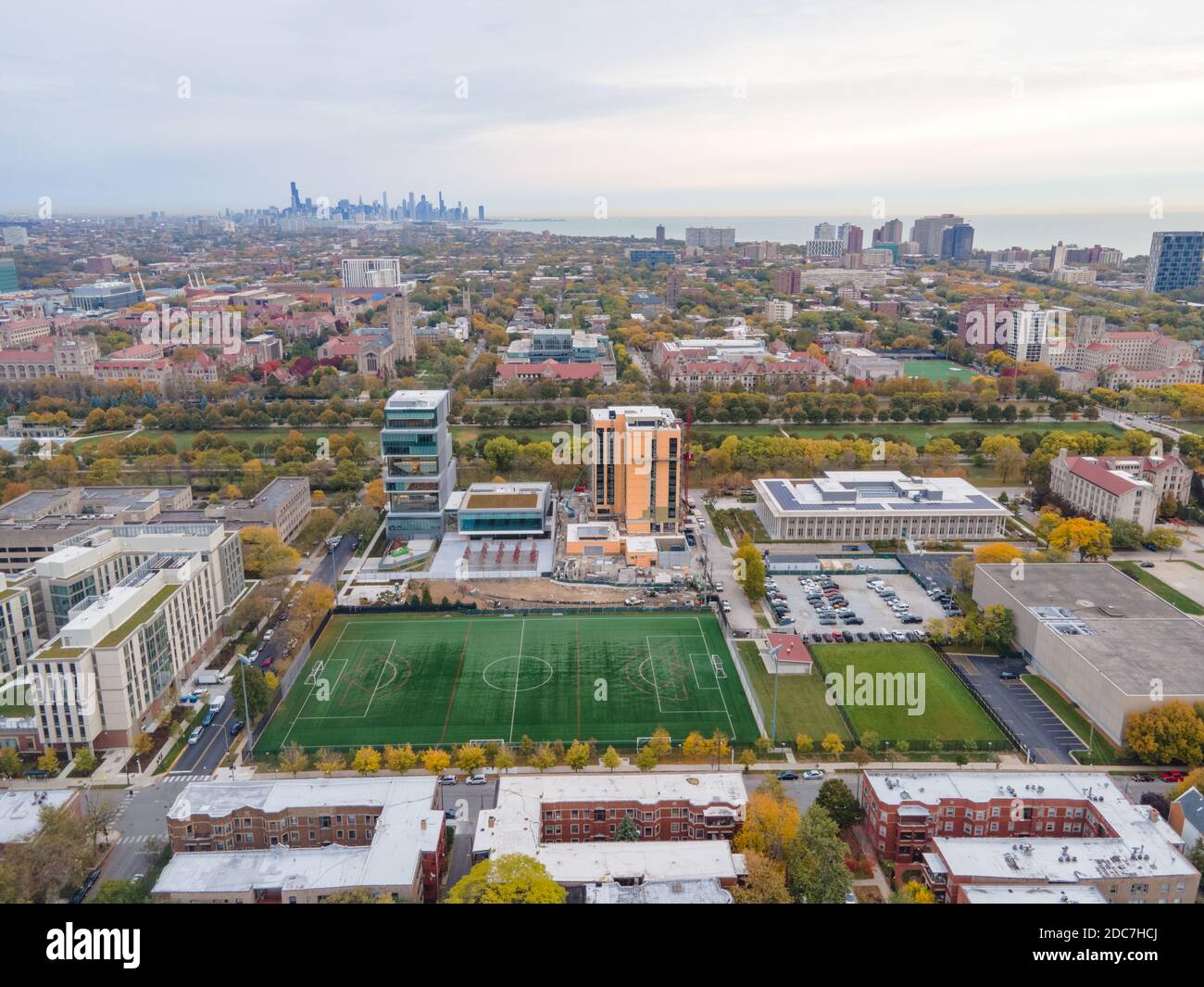 Aerial Views of Chicago Skyline + Fall Colors Stock Photo - Alamy