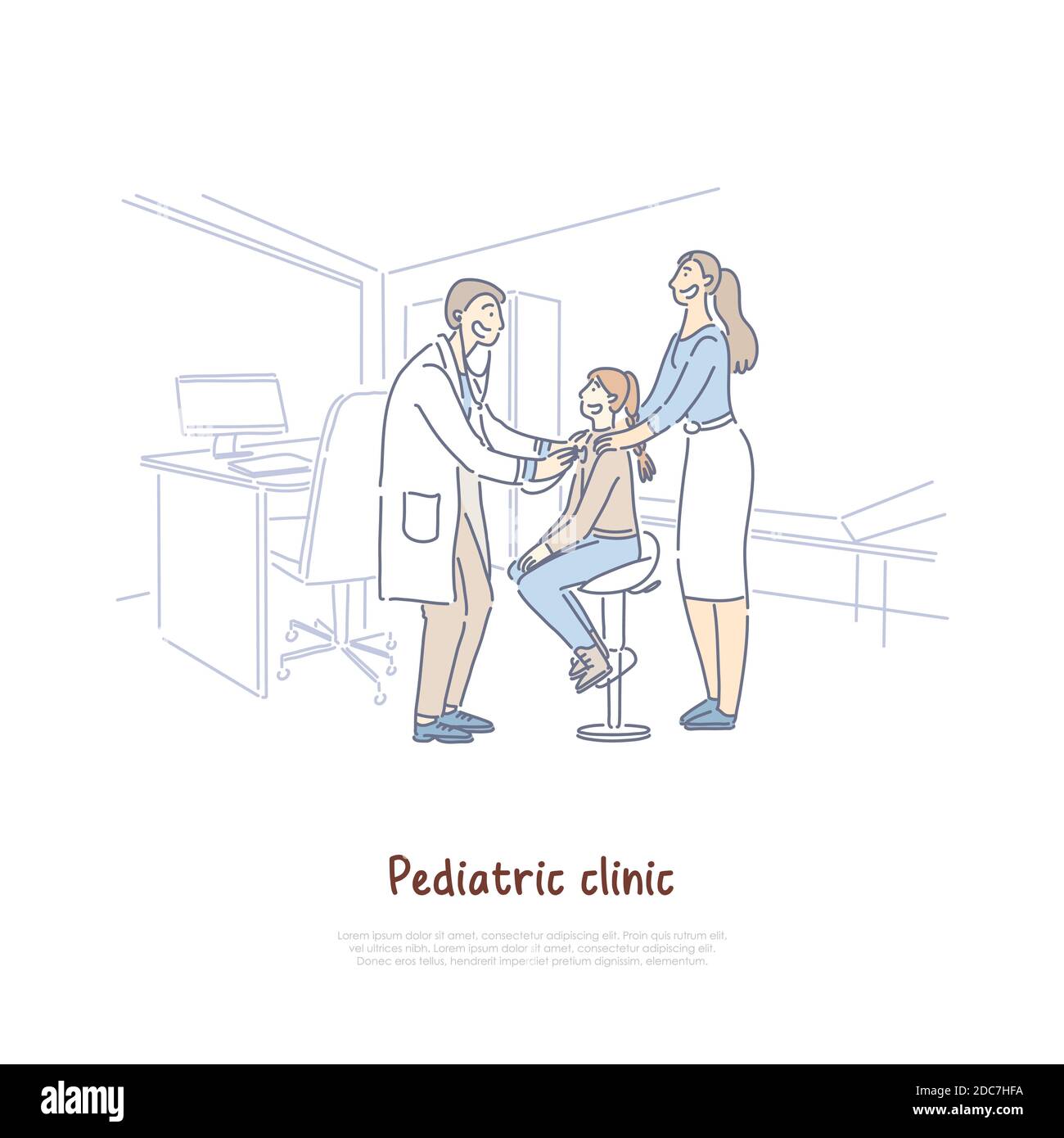 Mother with daughter at children hospital, visit to pediatrician ...