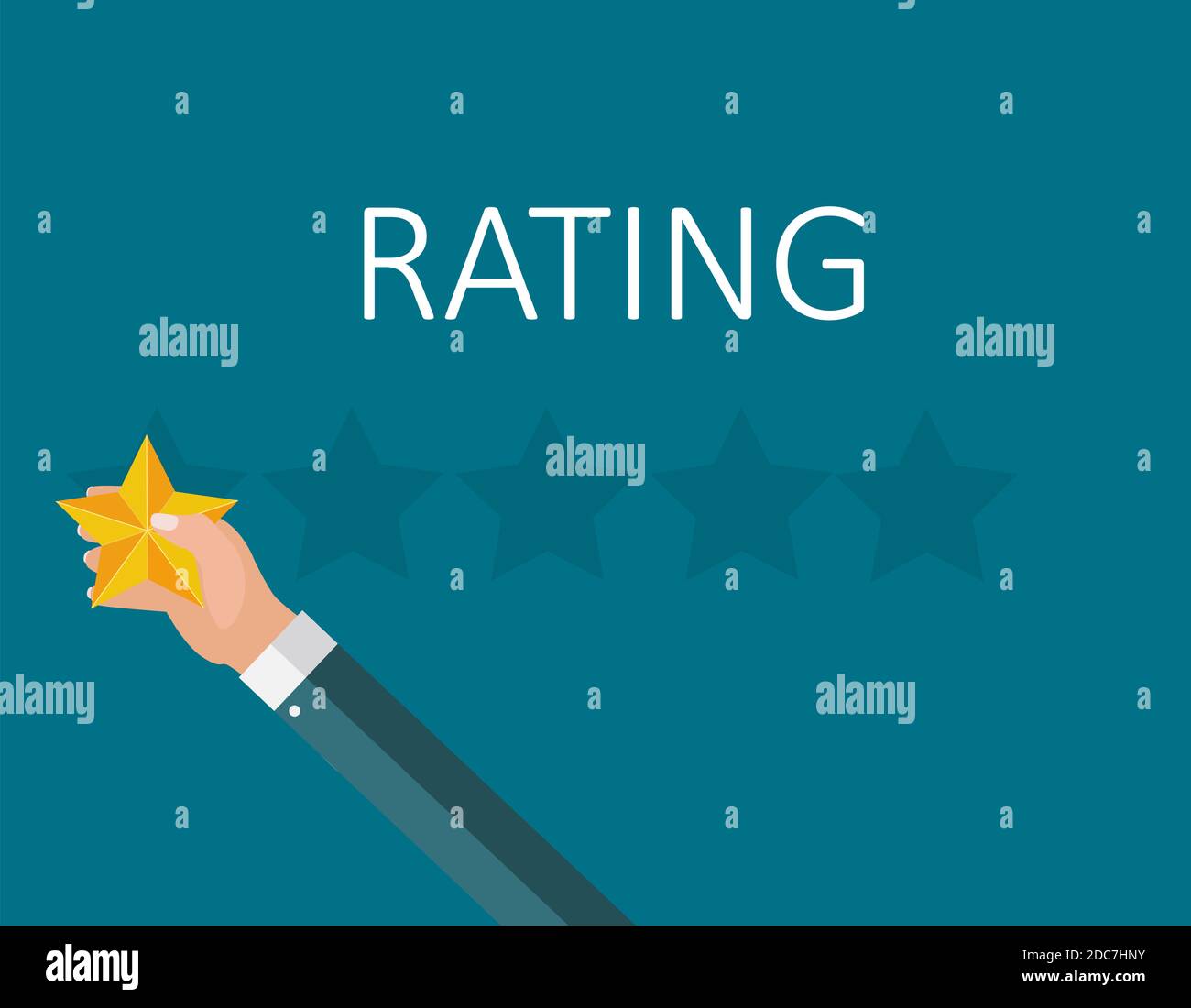 Flat Design Hand with Star Rating. Evaluation System and Positive ...