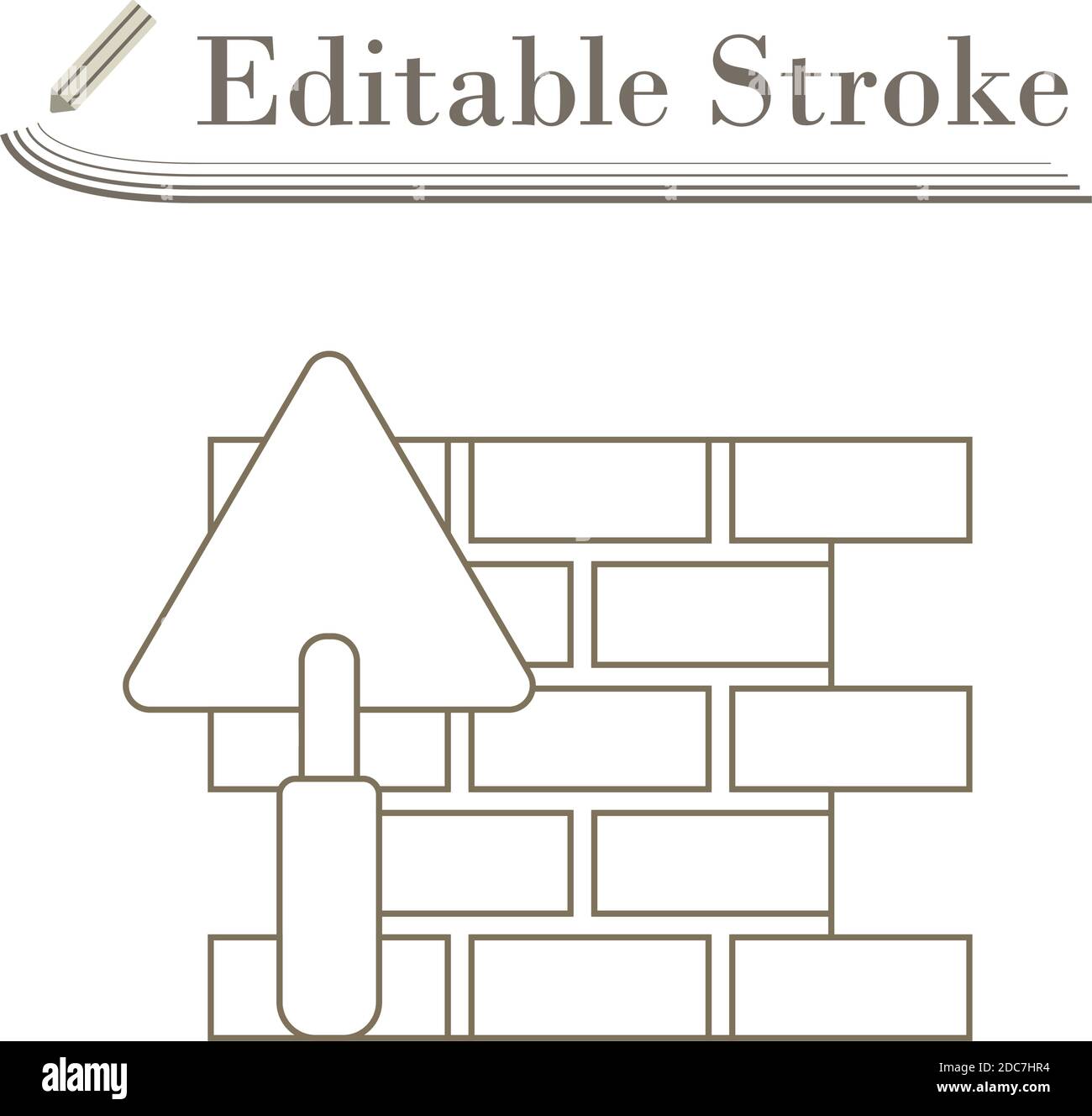 Icon Of Brick Wall With Trowel. Editable Stroke Simple Design. Vector ...