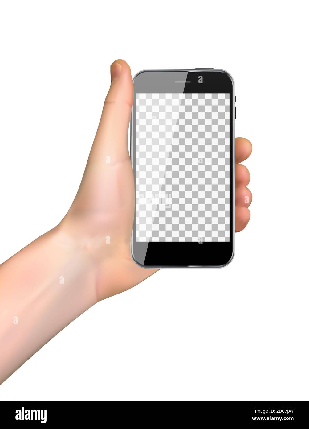 Realistic Hand holding mobile phone isolated on white background ...