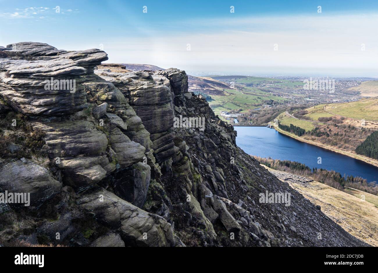 great dovestones rocks and dovestones reservoir showing the dam Stock ...
