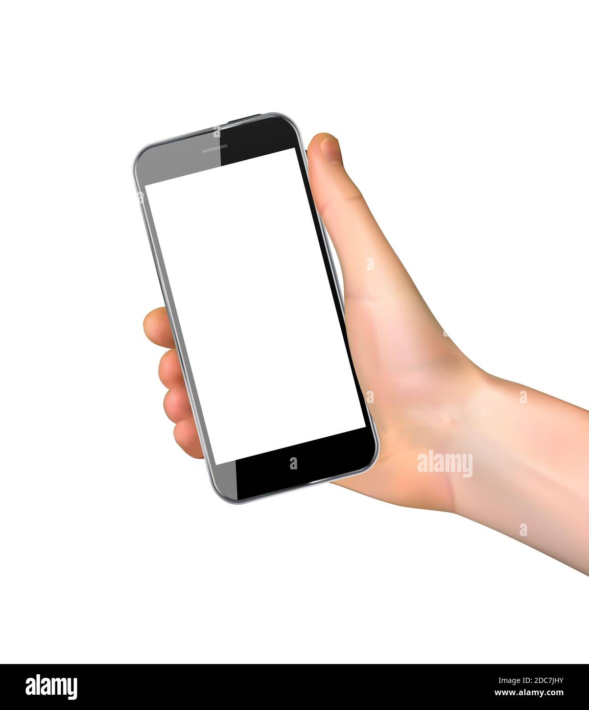 Realistic Hand holding mobile phone isolated on white background ...