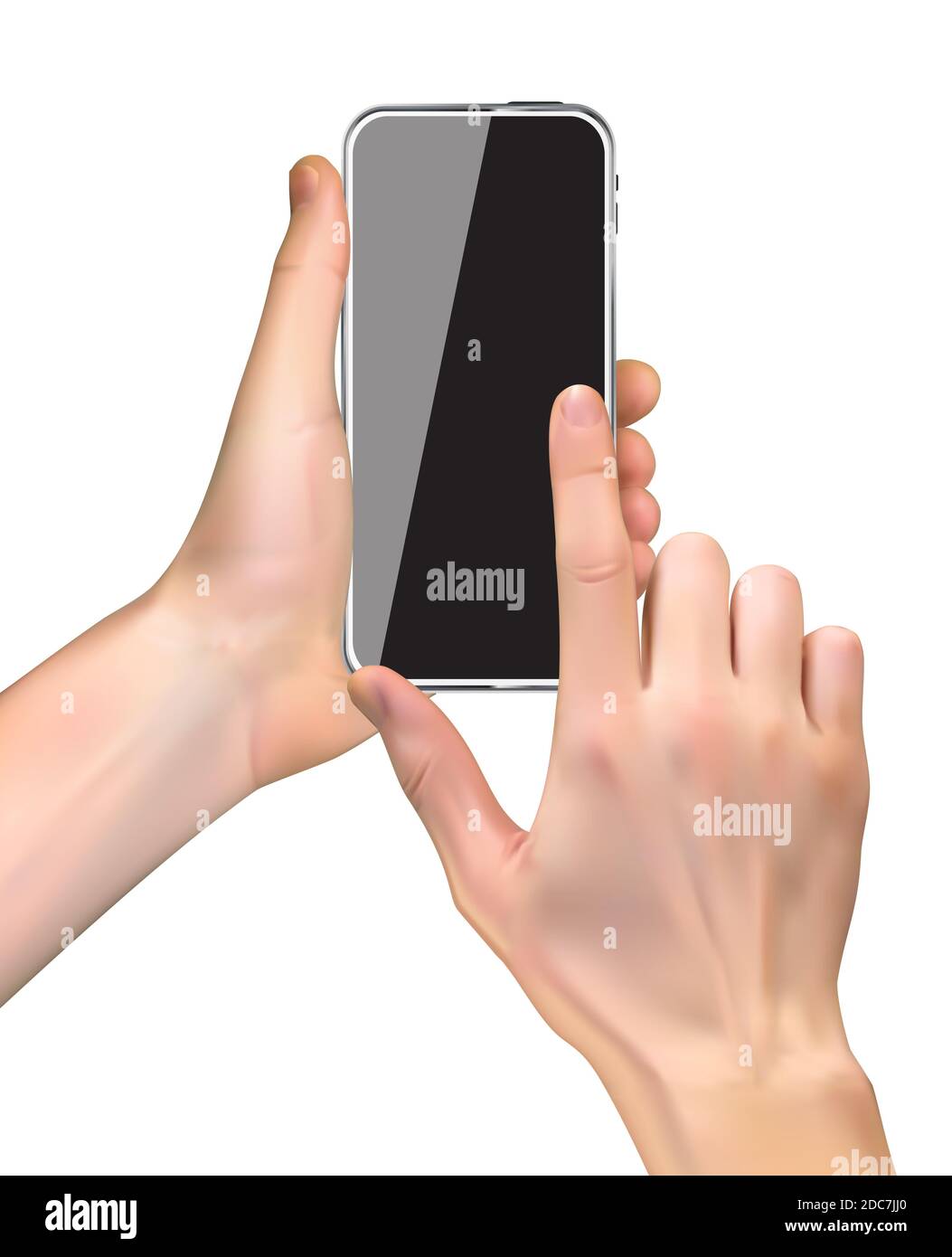 Realistic Hand holding mobile phone isolated on white background ...