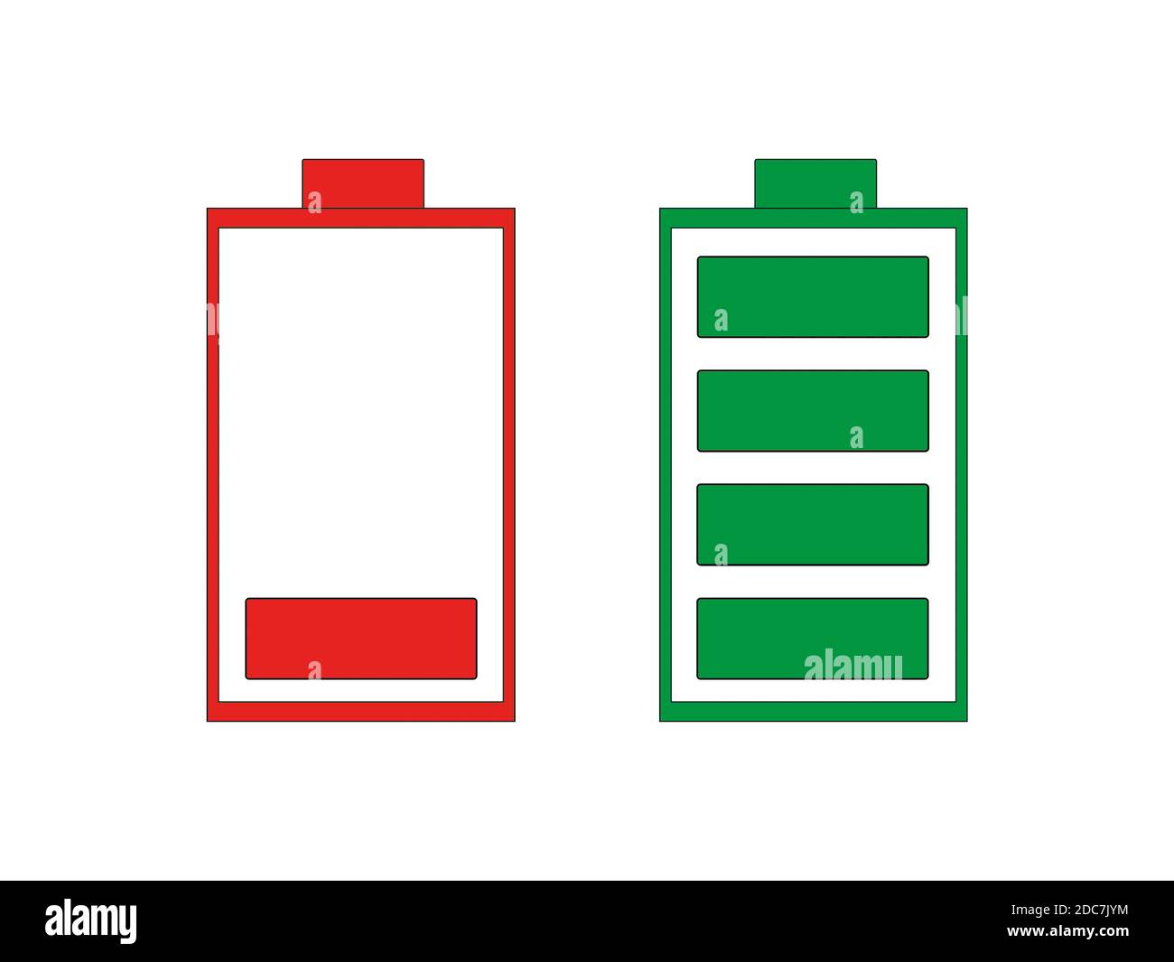 Batteries green red vector isolated on white background Stock Photo - Alamy