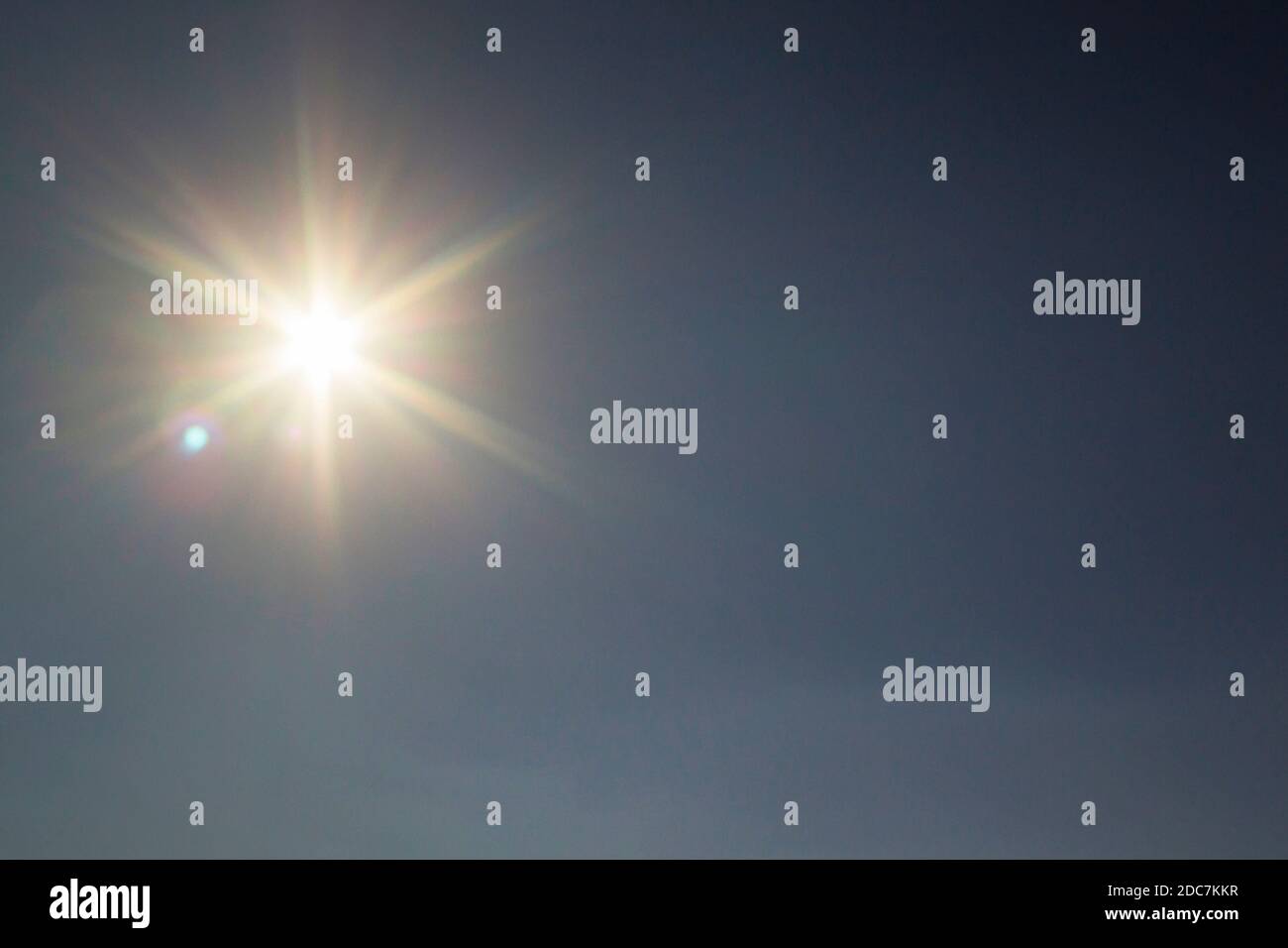 sun on clear blue sky weather background, light rays solar of clean ...
