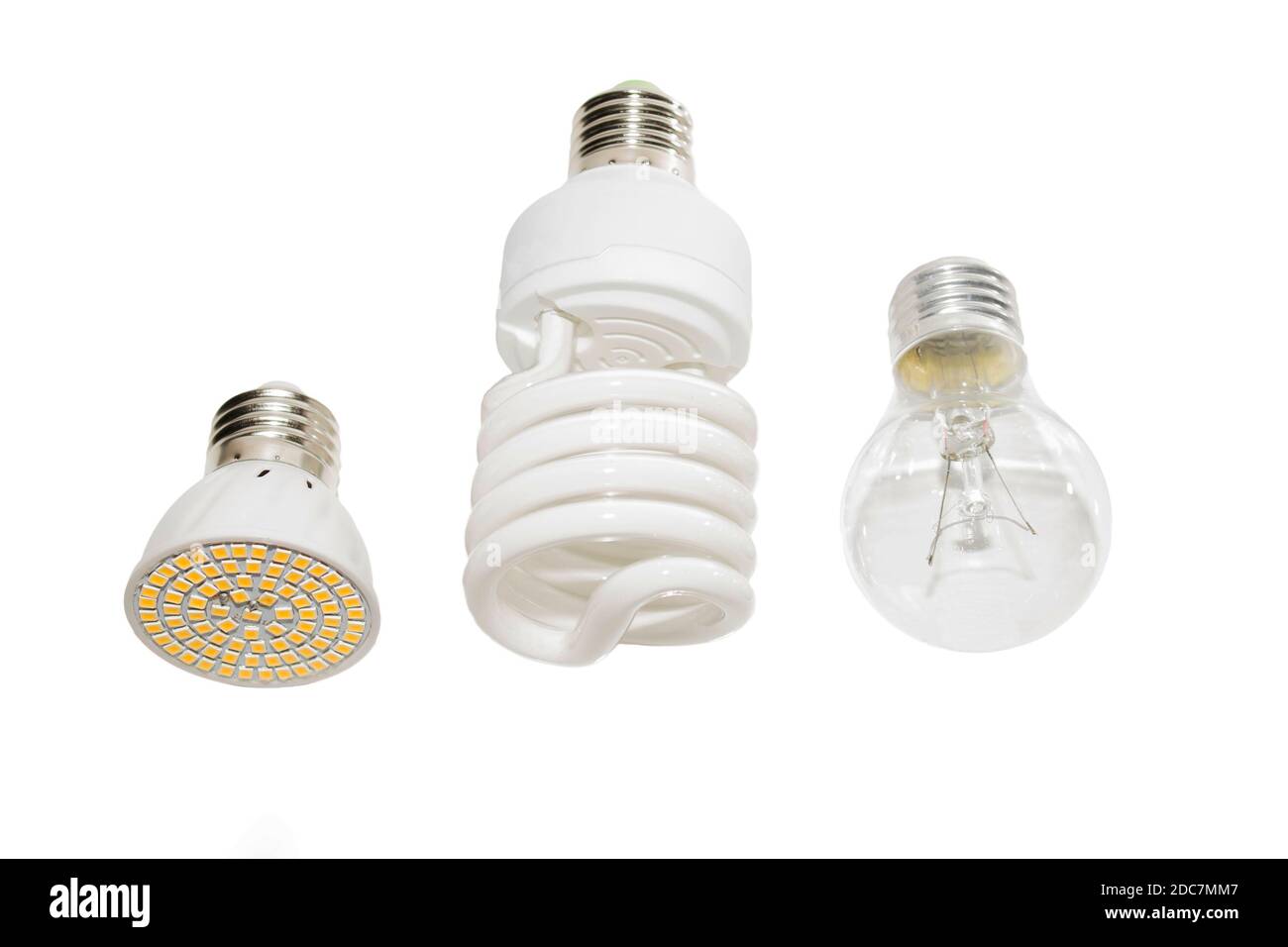 Several different led bulbs and compact fluorescent lamps with the size ...
