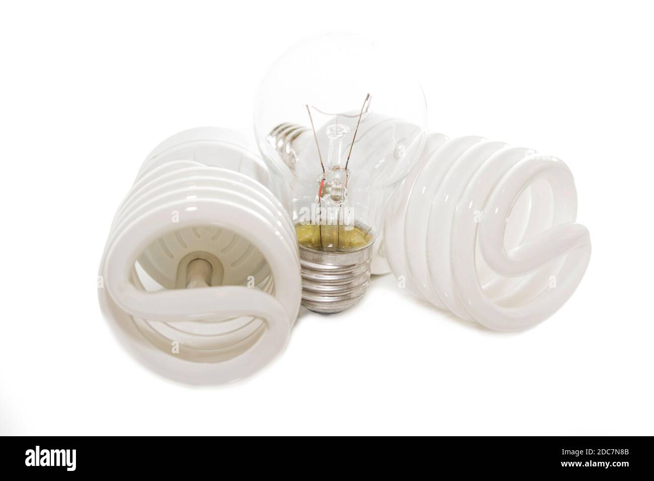 Several different led bulbs and compact fluorescent lamps with the size ...