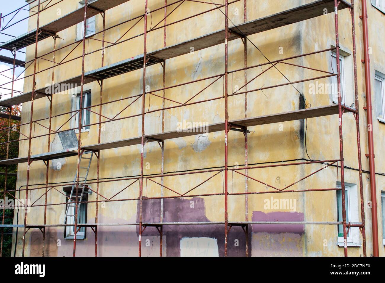 the old building during its restoration and recovery, close up Stock ...