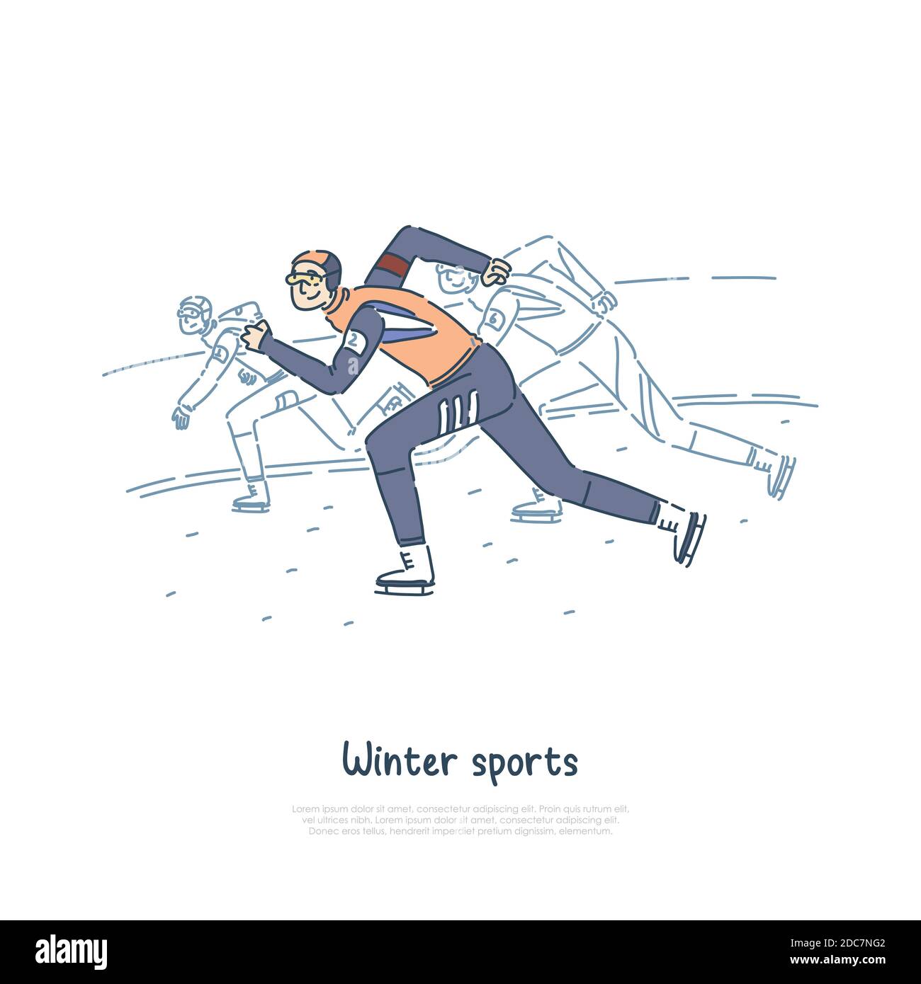 Young sportsman on ice track, professional skaters racing for ...