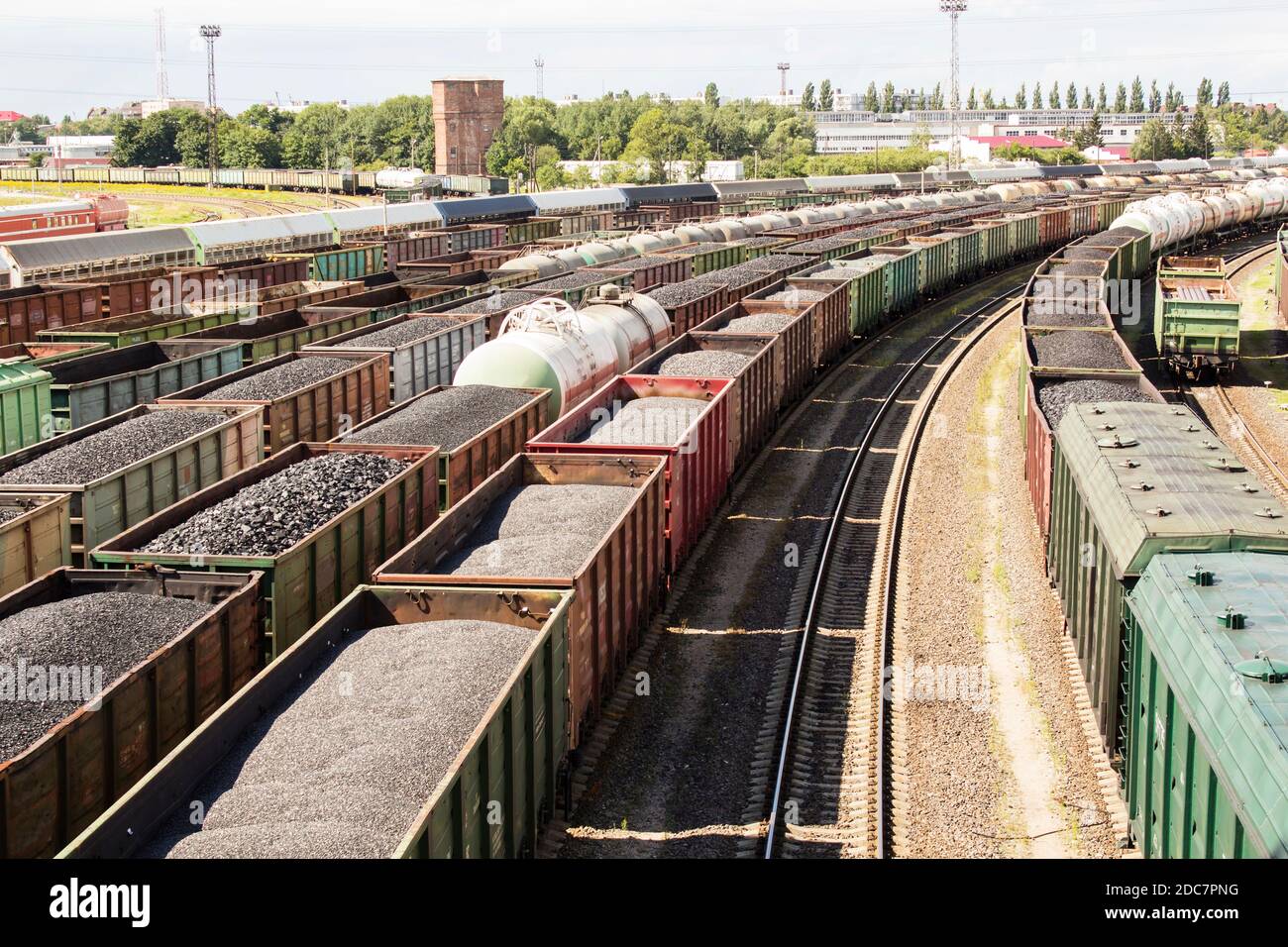 rail cars loaded with coal, a train transports coal. Many different ...