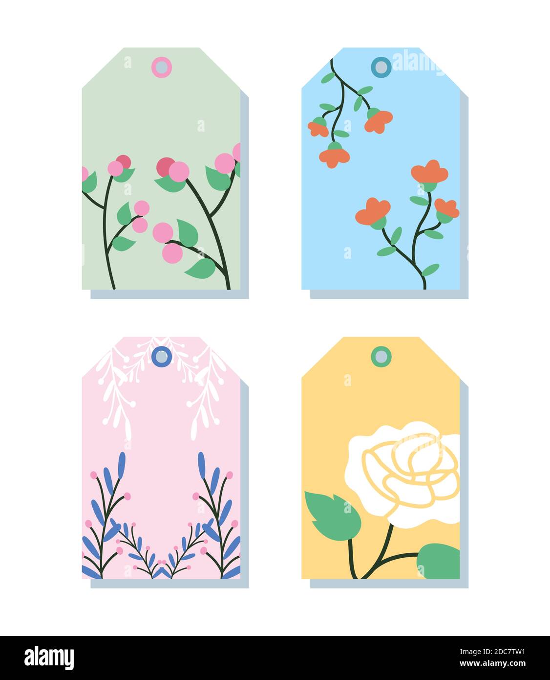 icon set of tag with floral designs over white background, half line ...