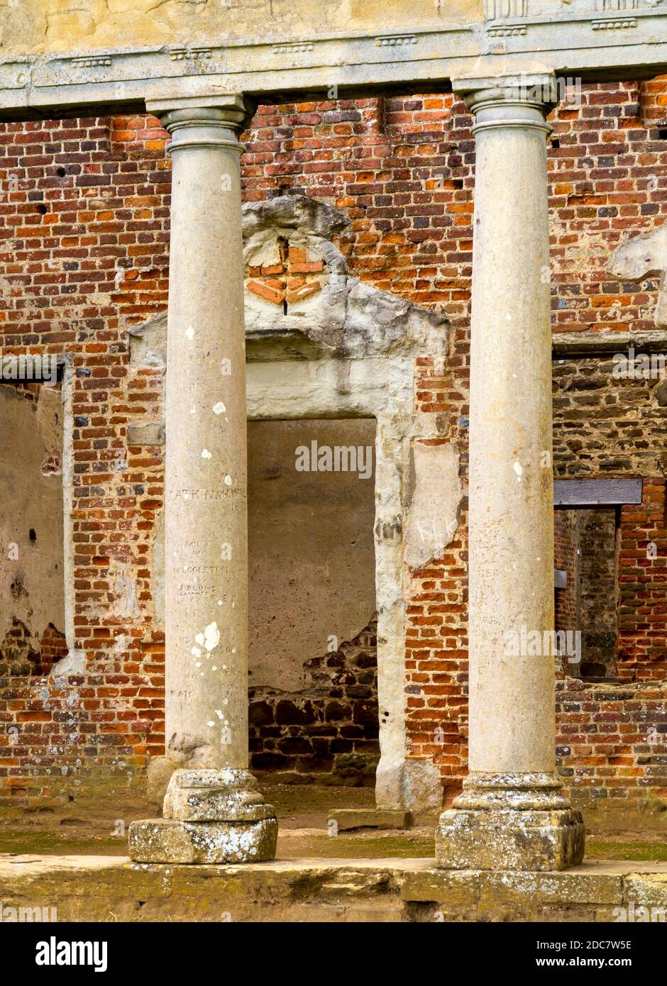 Stone columns in the ruins of Houghton House a mansion near Ampthill in ...