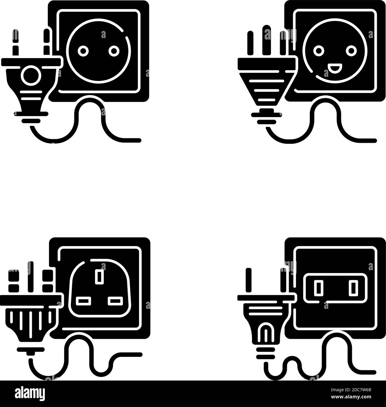 Power outlet types black glyph icons set on white space Stock Vector ...