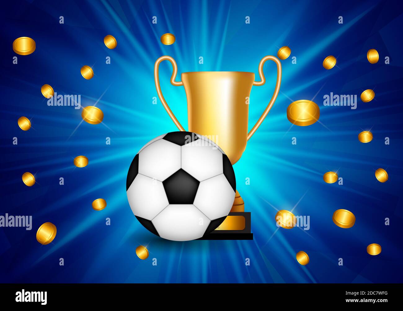 Winner Congratulations Background with Golden Cup and Football Ball ...