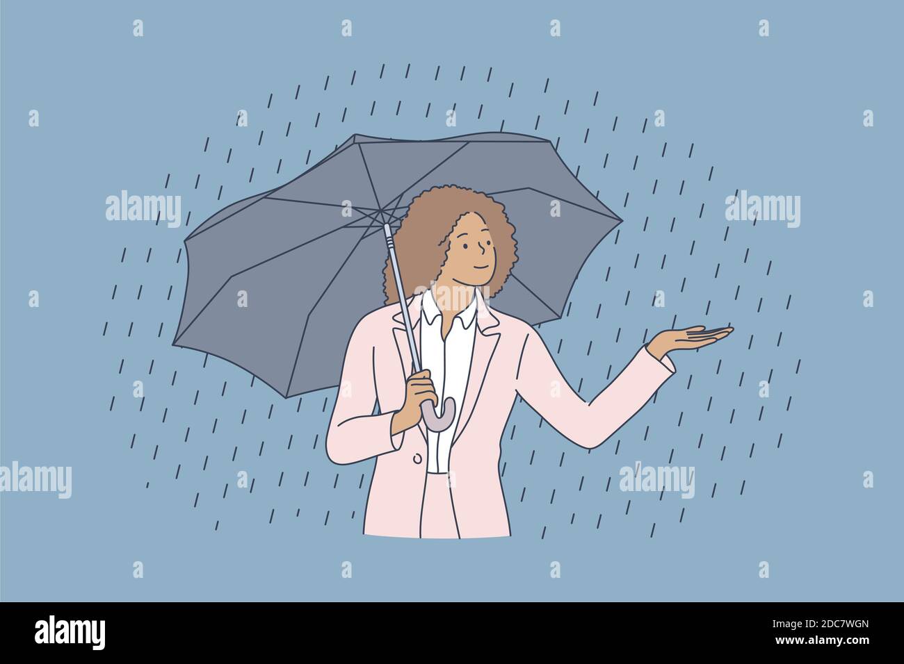 Business, safety, water, rain concept. Young happy miling african ...
