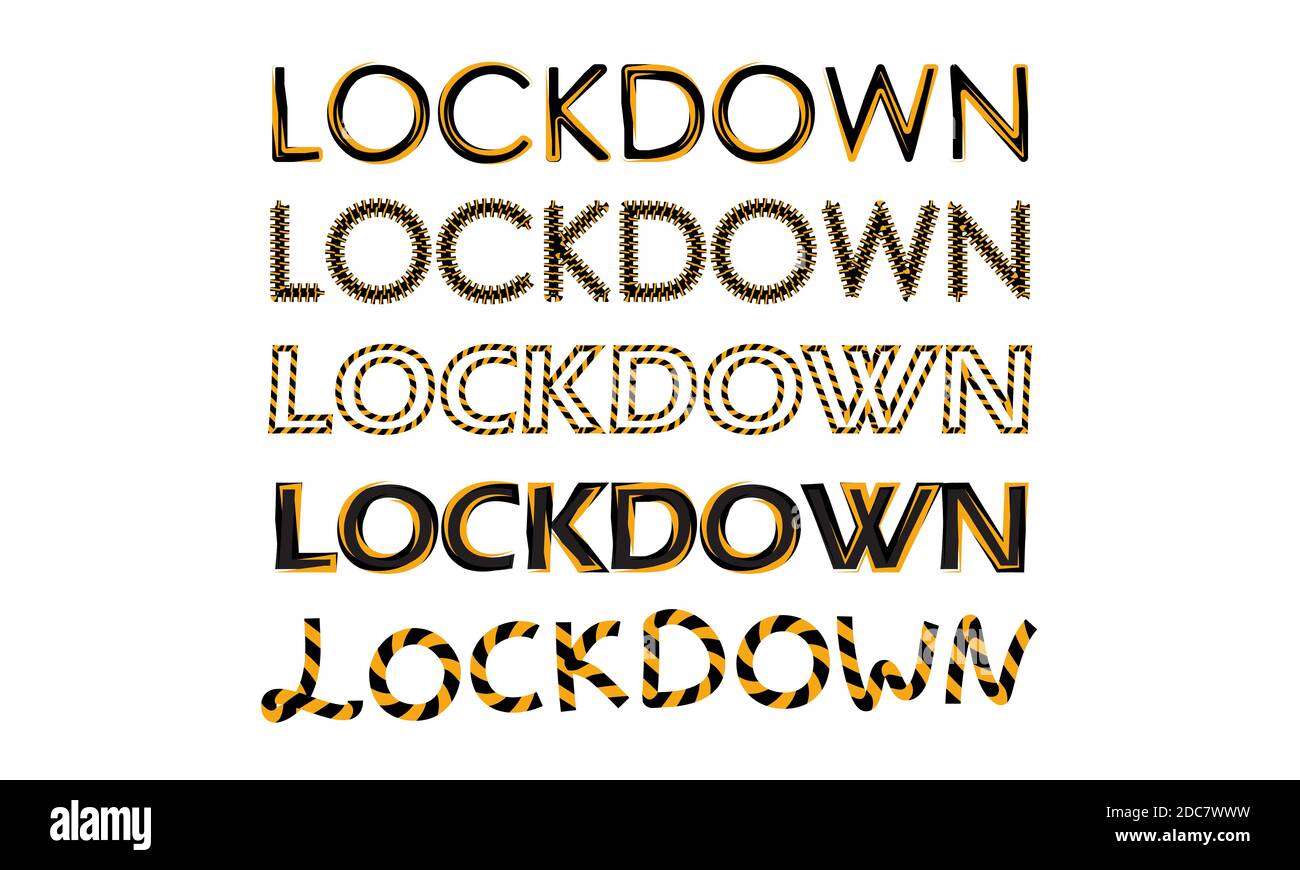 Lockdown striped text set in orange and black colors on transparent ...