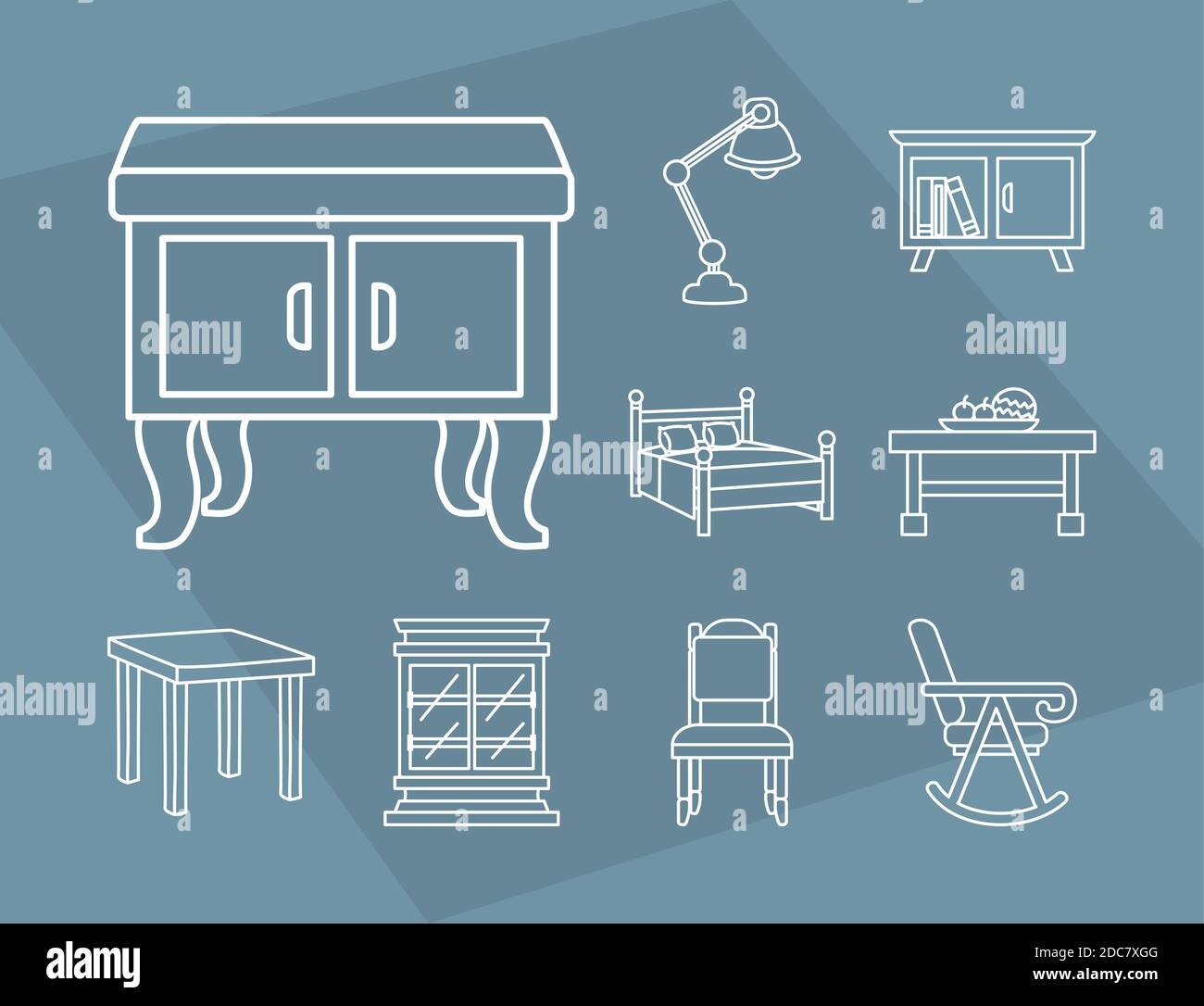 tables and furniture icon set over gray background, line style, vector ...