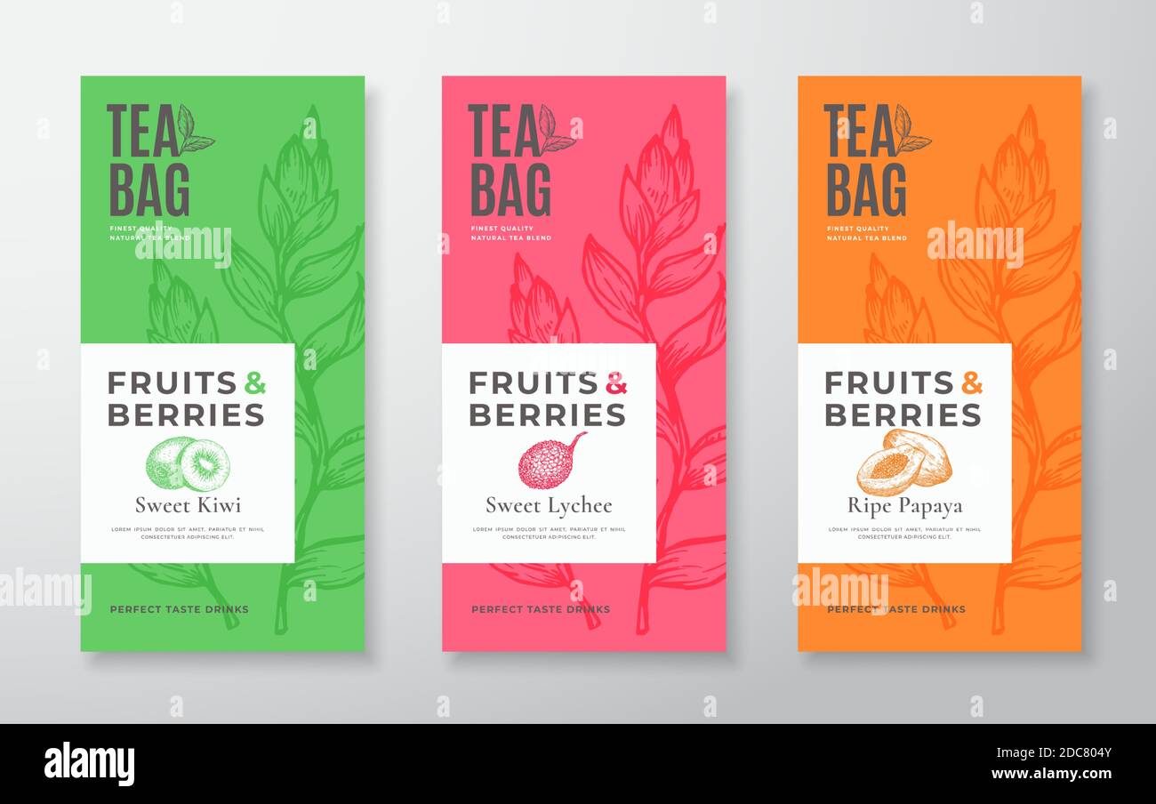 Exotic Fruits Tea Labels Set. Abstract Vector Packaging Design Layouts ...
