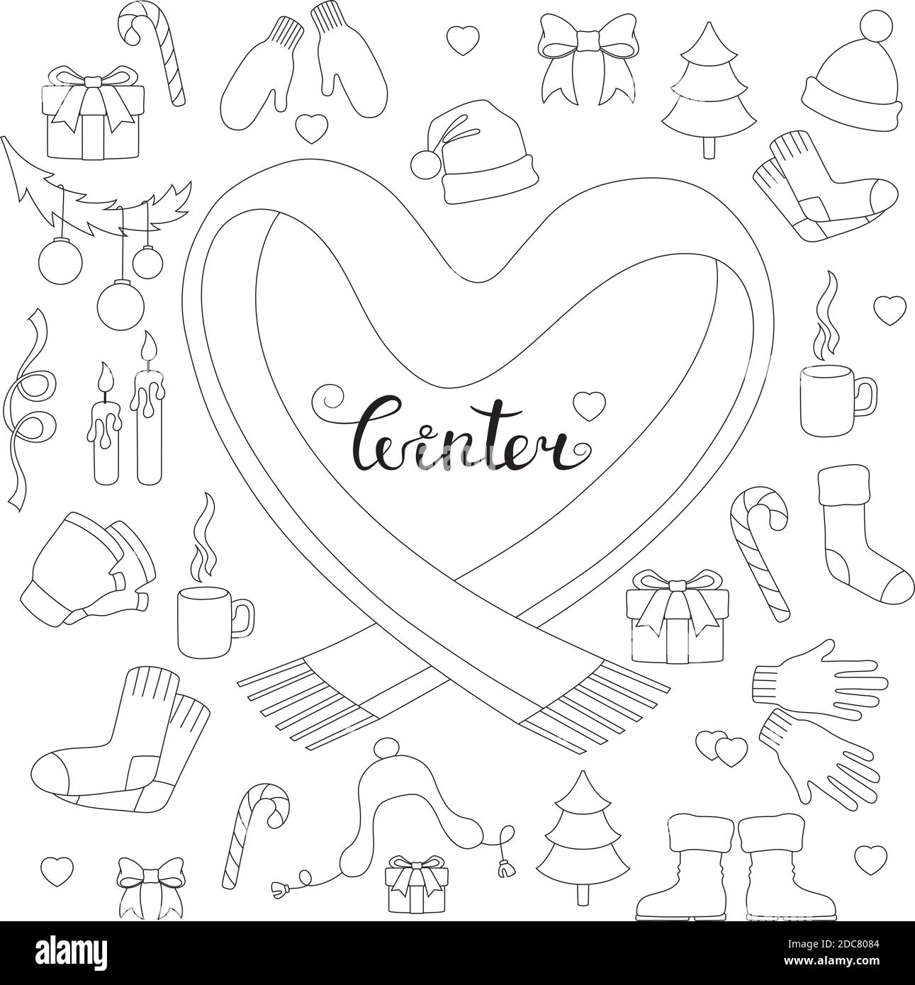 Winter mitten vector sketch Cut Out Stock Images & Pictures - Alamy