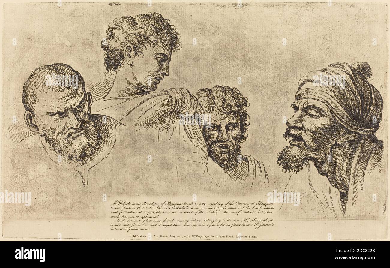 William Hogarth, (artist), English, 1697 - 1764, Four Heads from the ...