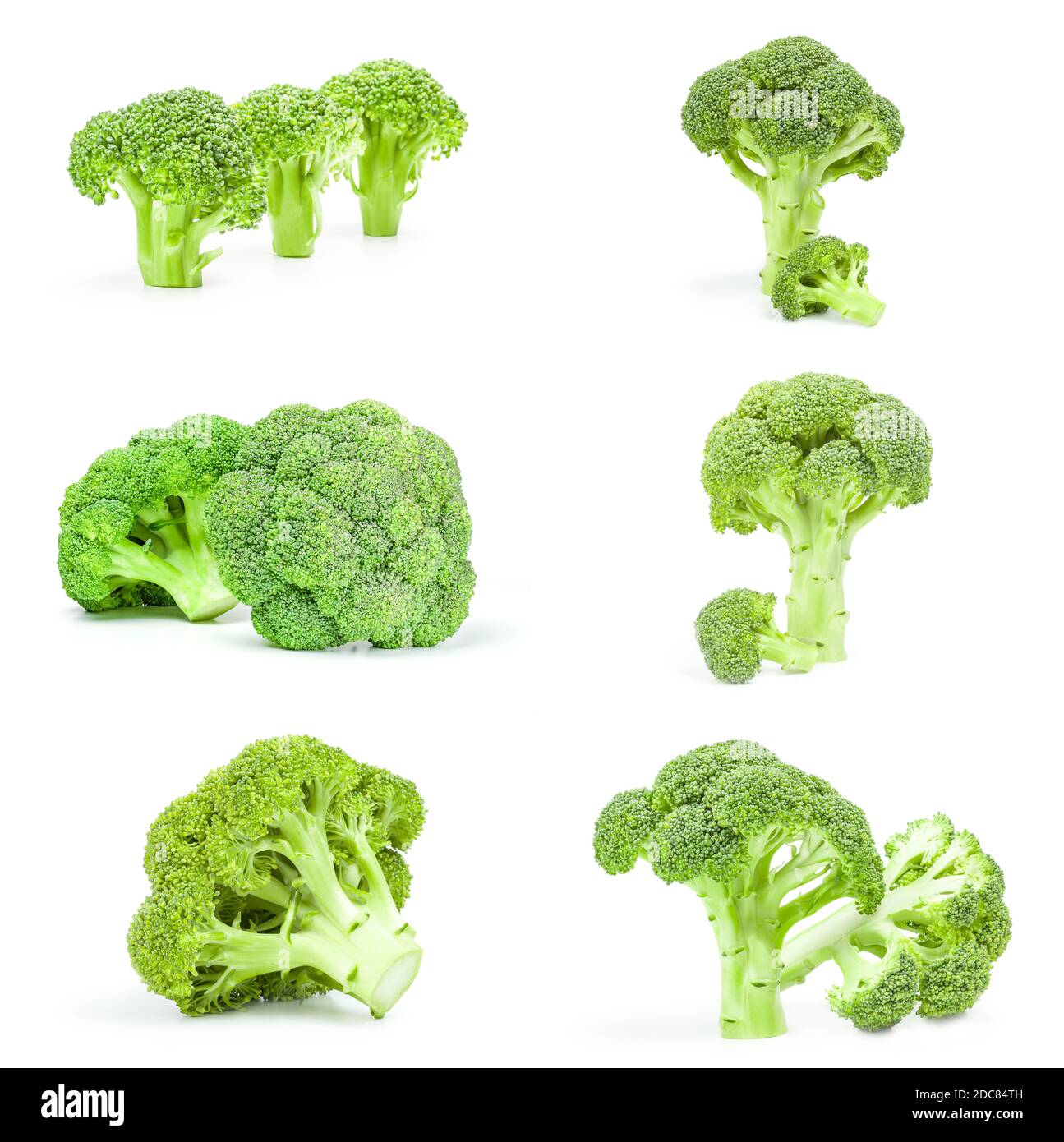 Collection of broccoli floret on a white background Stock Photo - Alamy