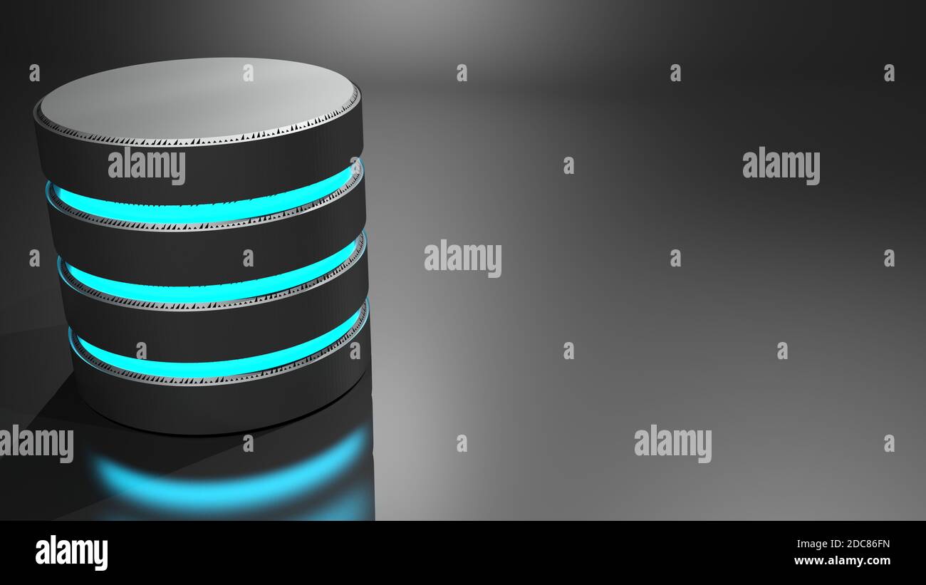 DATABASE technology concept image with metallic disks and blue light ...