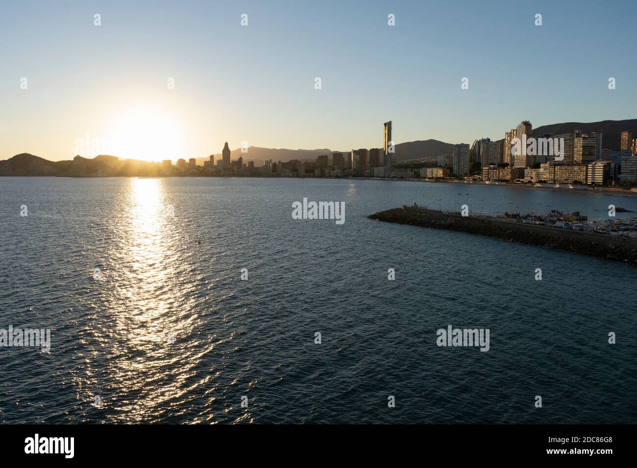 Wonderful sunset panorama over Benidorm skyline, beach city in Spain ...