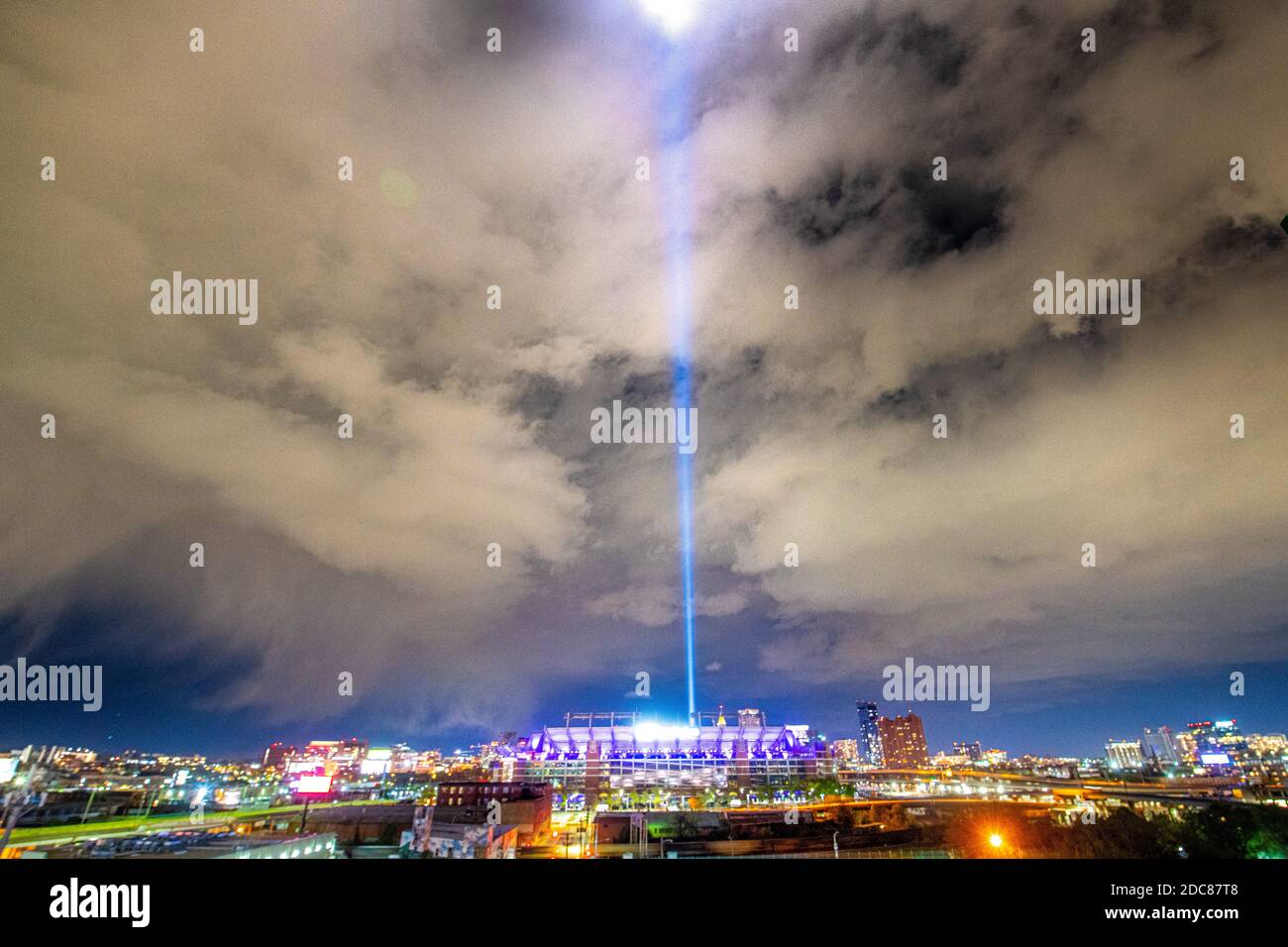 Light It Blue, Stadiums and Column of Light, Baltimore, Maryland Stock ...