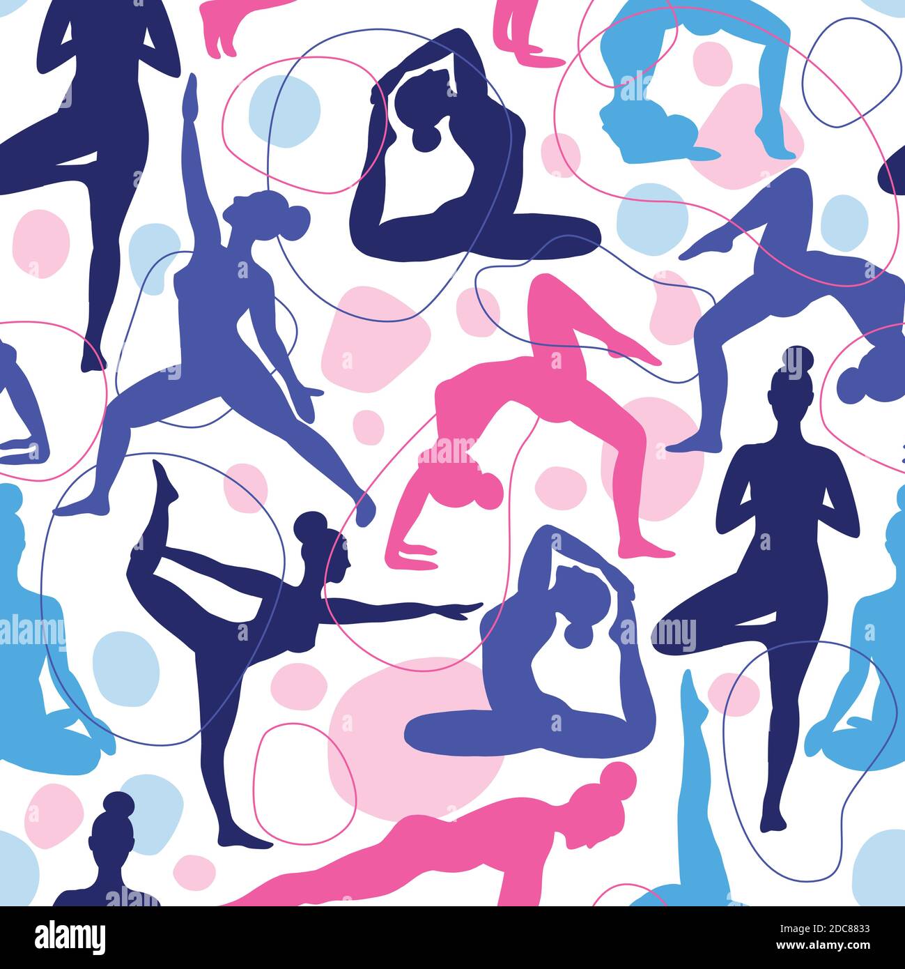 Trend seamless pattern of yoga class pink and blue with abstract shape ...