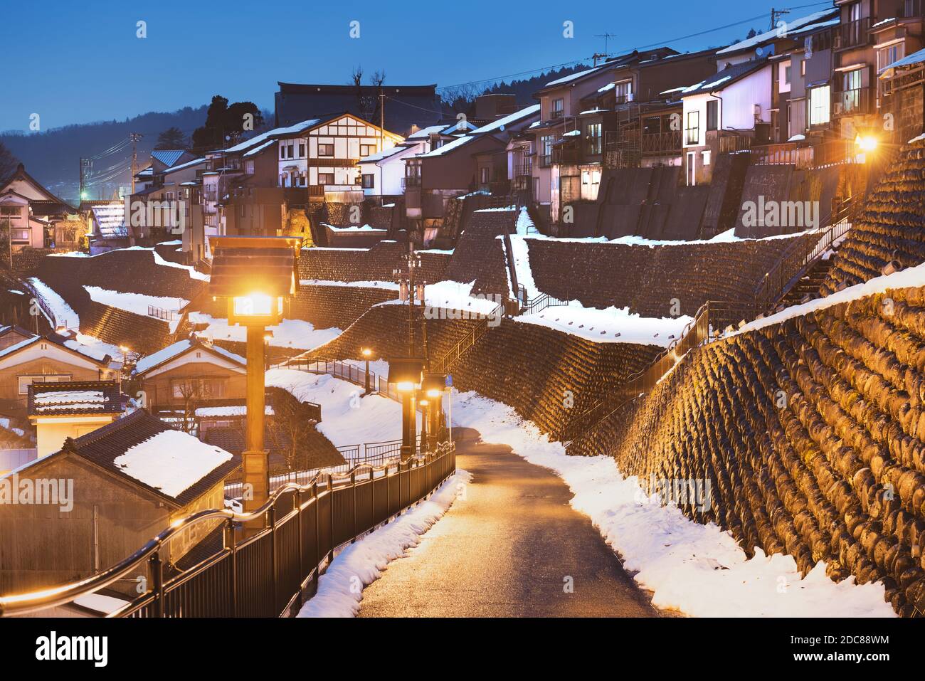 Yatsuo, Toyama, Japan town skyline in winter at dusk Stock Photo - Alamy