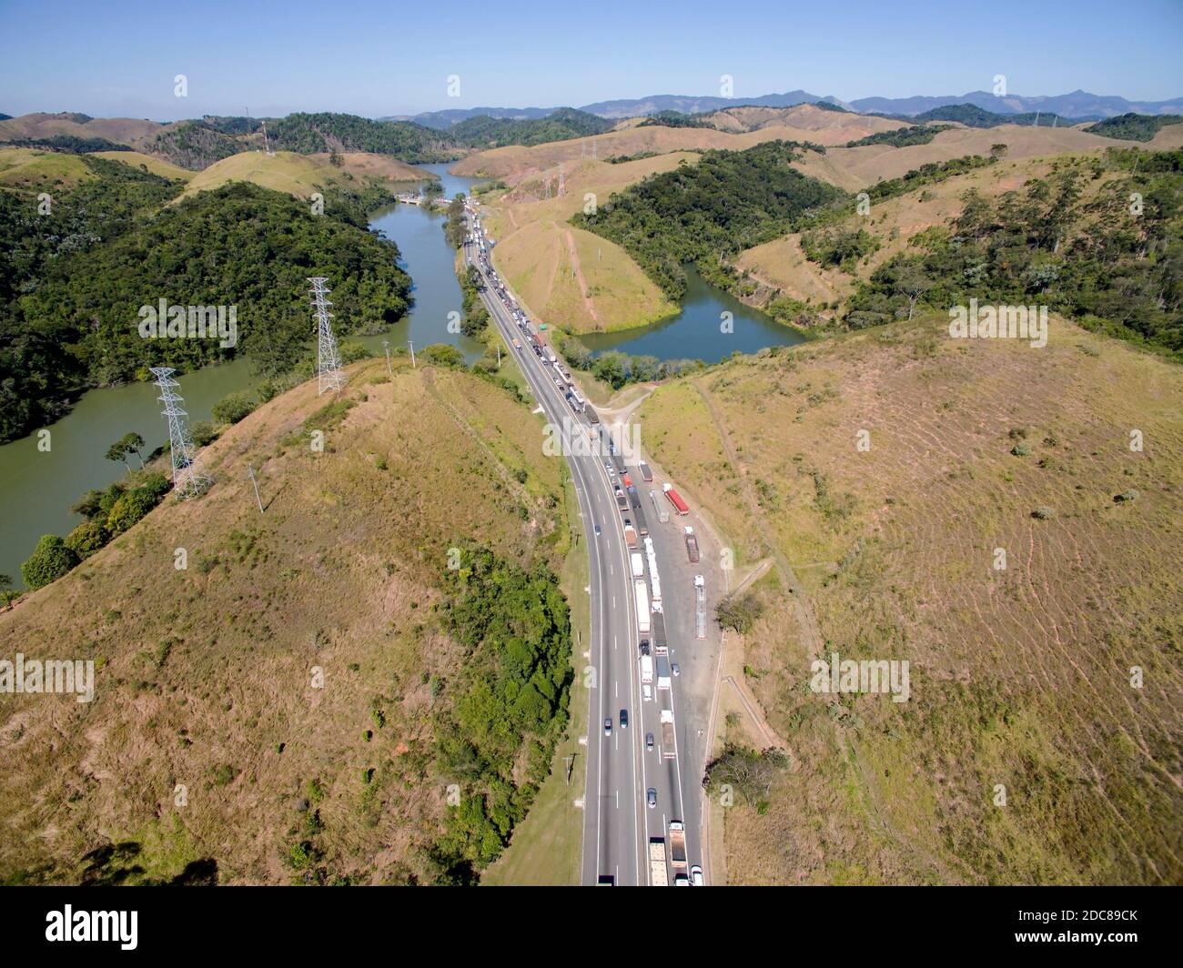 Highway traffic is congested. Vehicles get stuck in a highway jam Stock ...