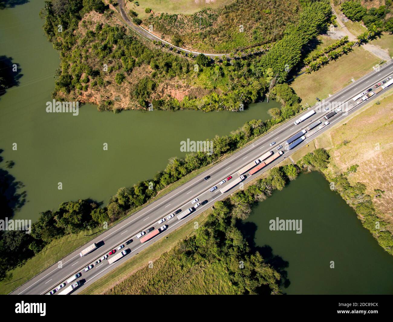 Highway traffic is congested. Vehicles get stuck in a highway jam Stock ...