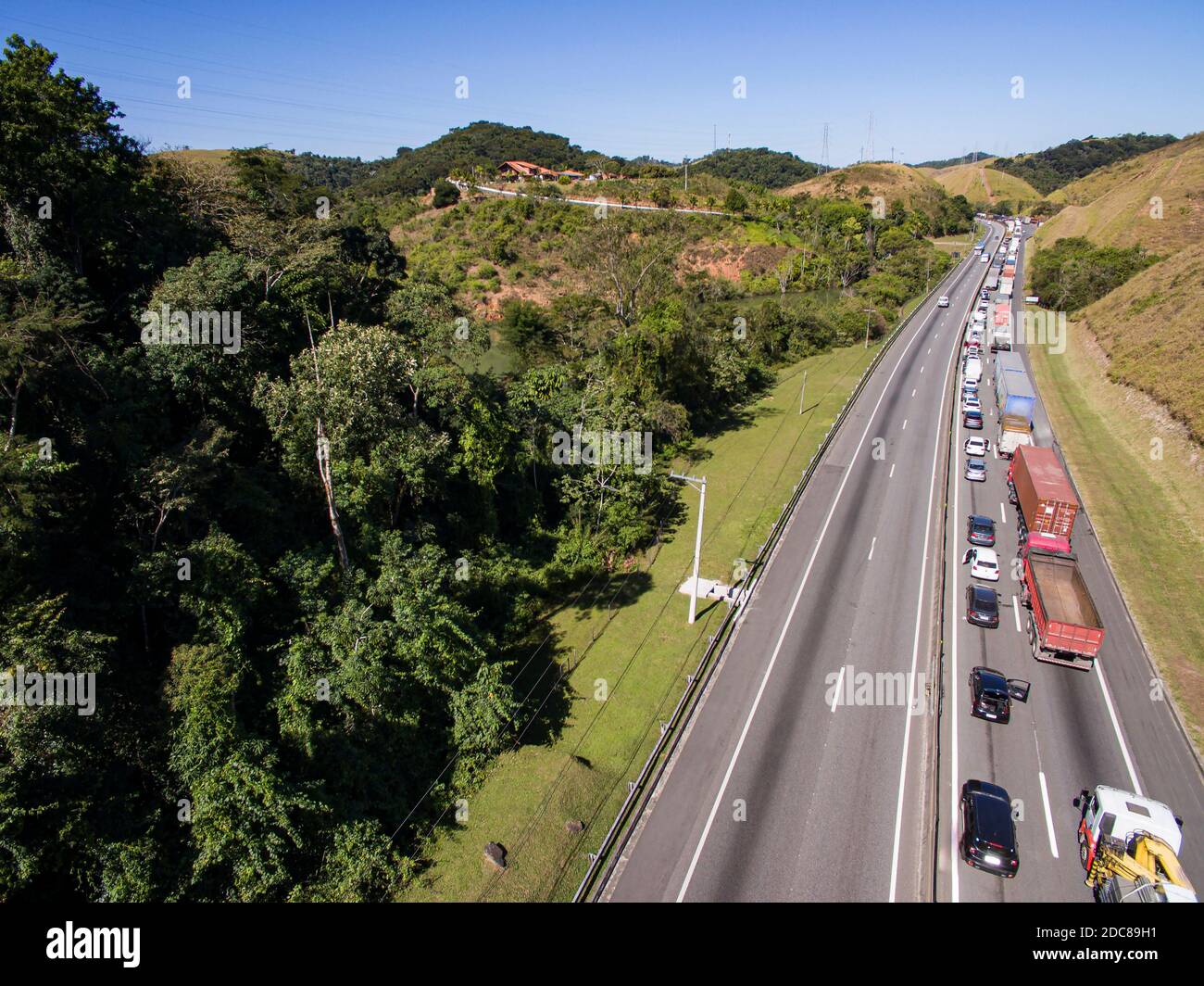 Traffic on highways. Presidente Dutra Highway, Rio de Janeiro state ...