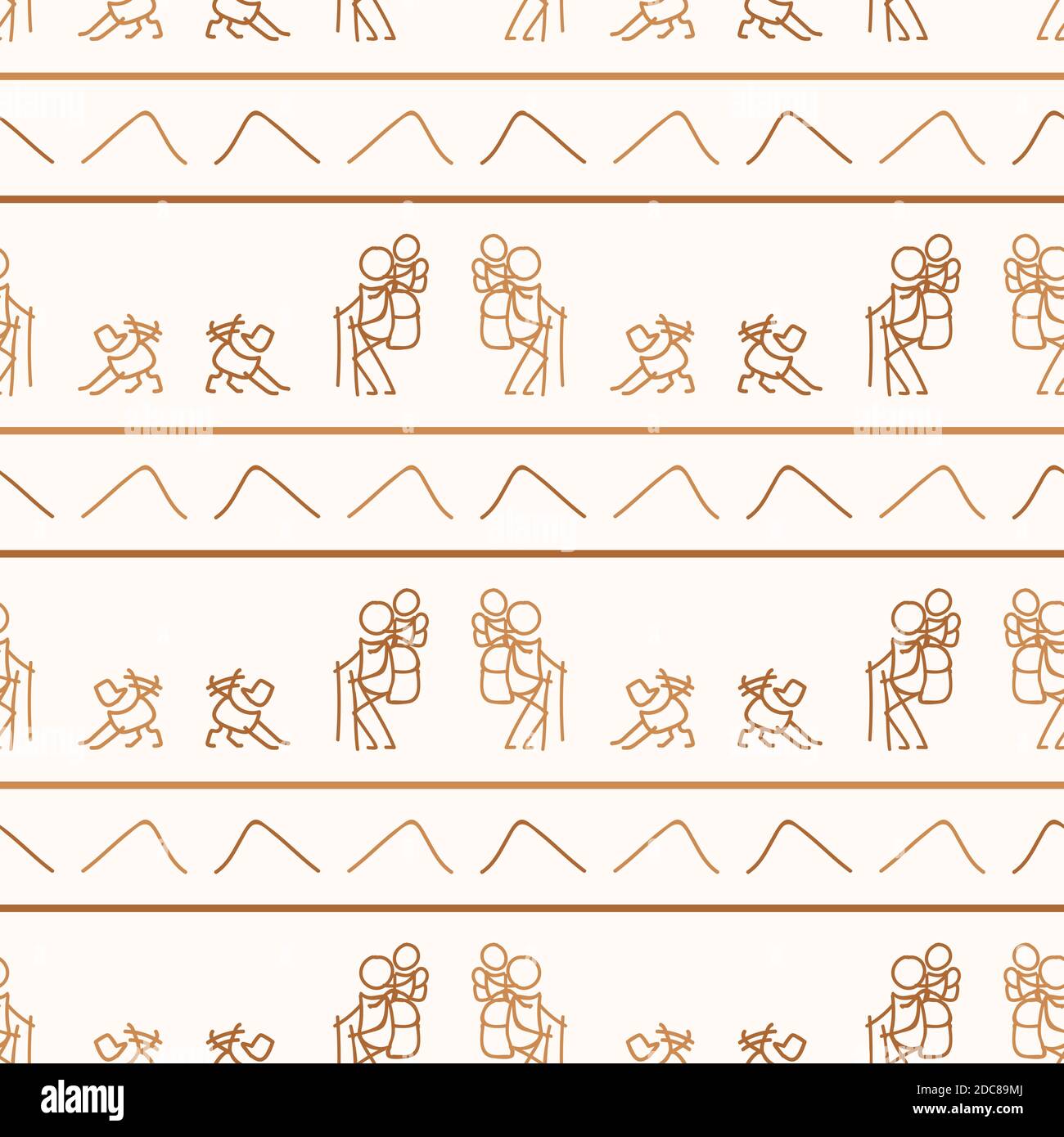 Seamless background stick figure and dog hiking neutral pattern ...