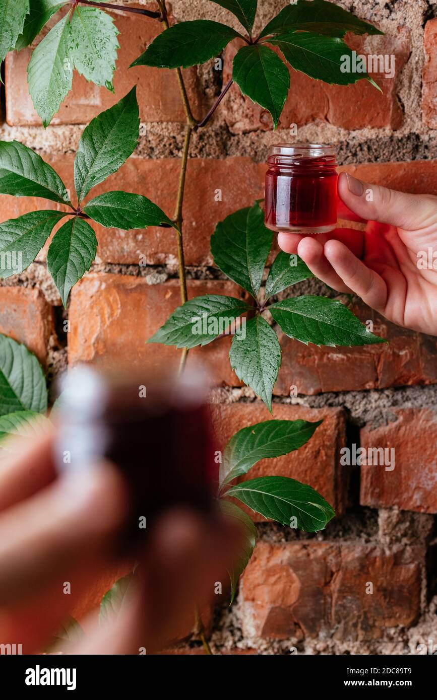 berry alcoholic tinctures in shorts Stock Photo - Alamy