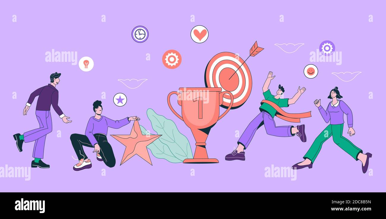 Business goal achievement and success cartoon flat vector illustration ...