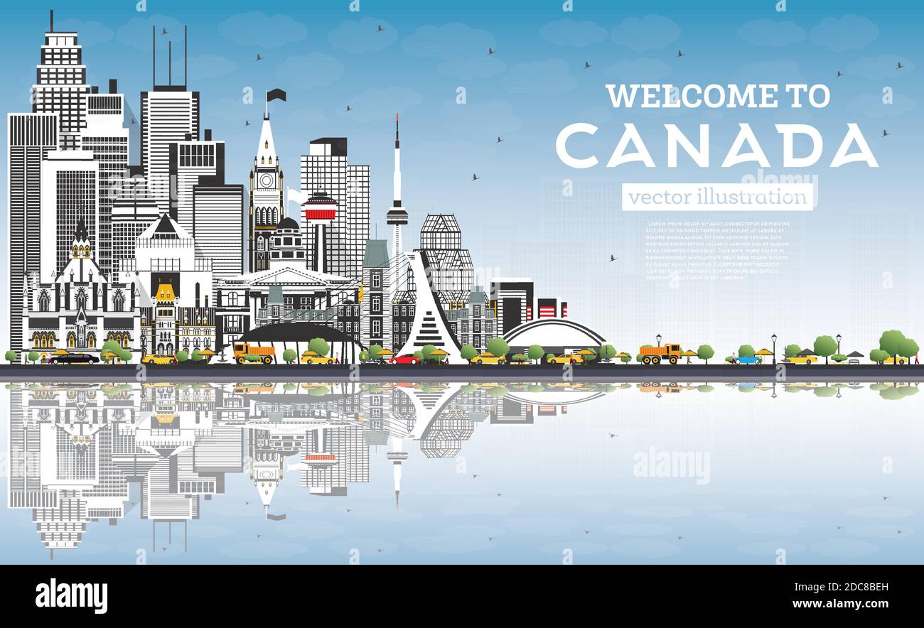 Welcome to Canada City Skyline with Gray Buildings and Blue Sky. Vector ...