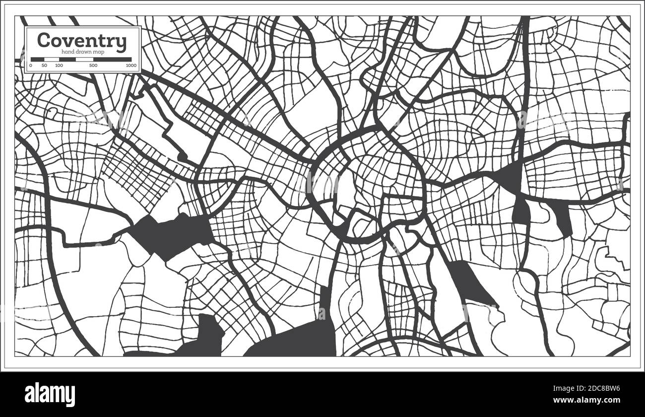 Coventry Great Britain City Map in Black and White Color in Retro Style ...