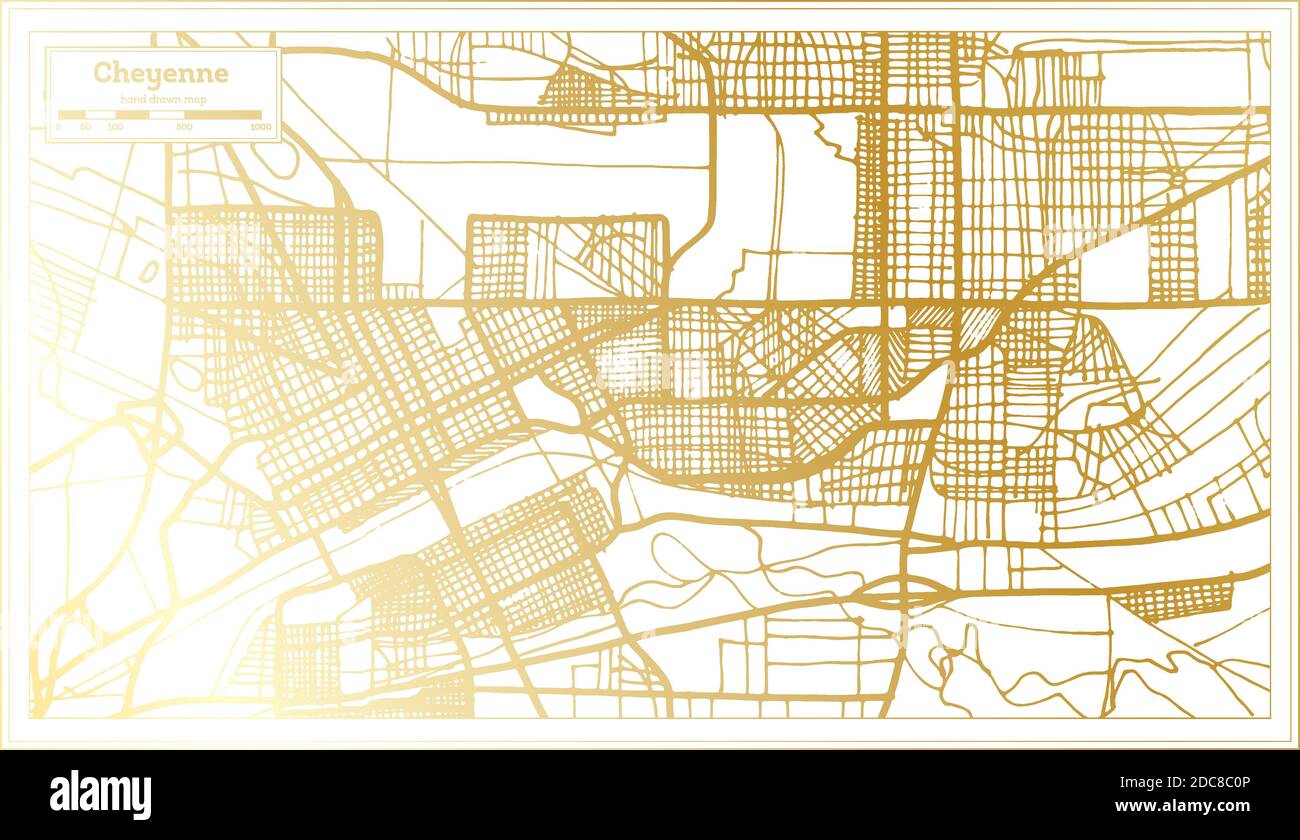 Cheyenne USA City Map in Retro Style in Golden Color. Outline Map ...