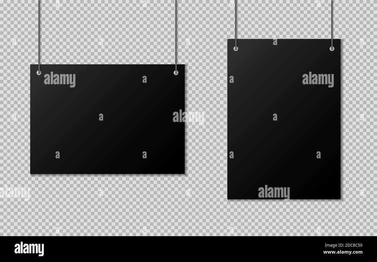 Blanks Of Black Paper Hanging On Threads A4 Blank Paper EPS 10 Stock blanks-of-black-paper-hanging-on-threads-a4-blank-paper-eps-10-stock